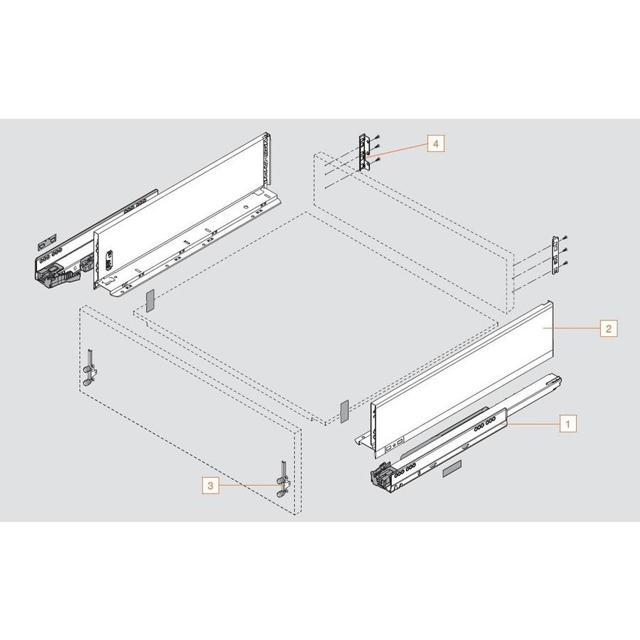 Blum 770K45S0S, 18 Inch Length Series K LEGRABOX Metal Drawer System ...
