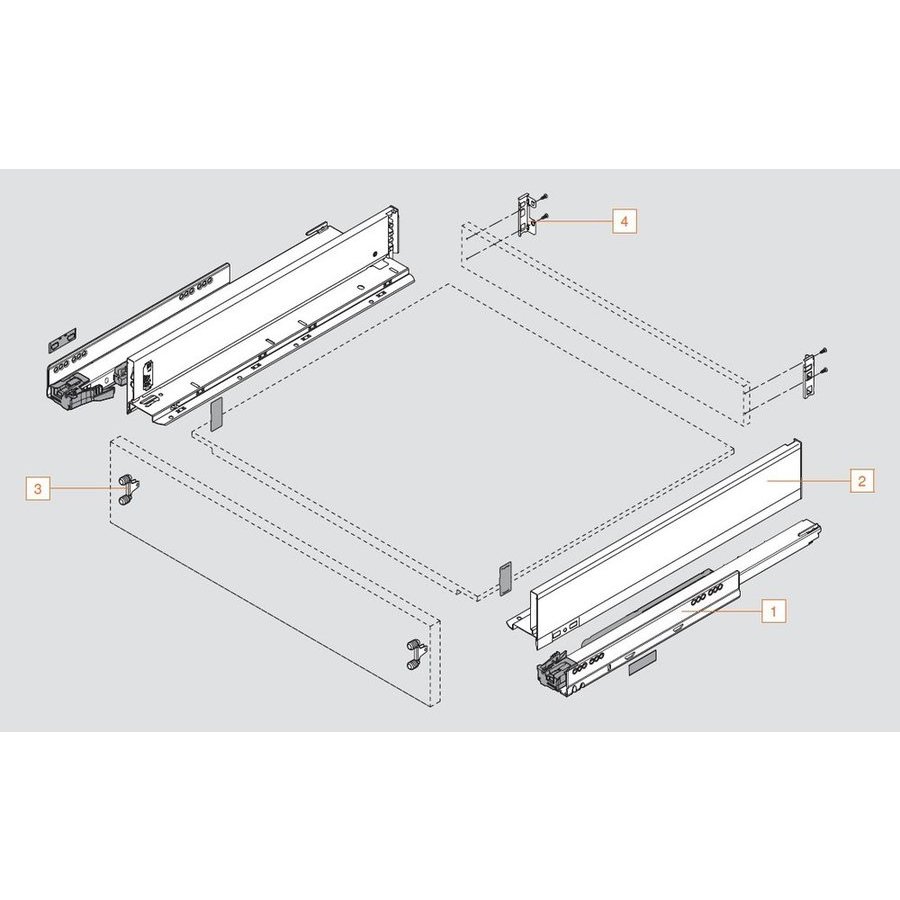 Blum 770M35S0S, LEGRABOX Metal Drawer System Kit, 14” Long x 3-9/16 ...