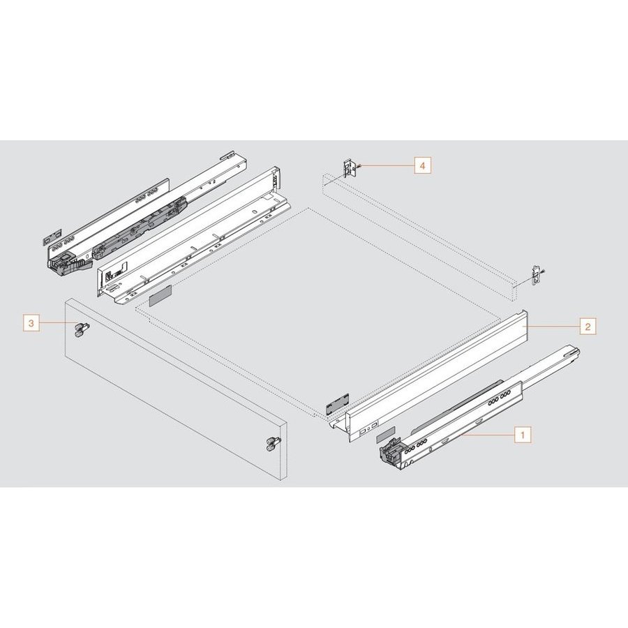 Blum 770N55S0I, 22 Inch Length Series N LEGRABOX Metal Drawer System ...