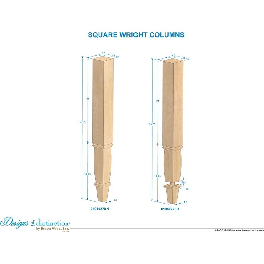 Brown Wood 01040275HM1, 35-1/4 Inch Wright Square Wood Table Leg with ...