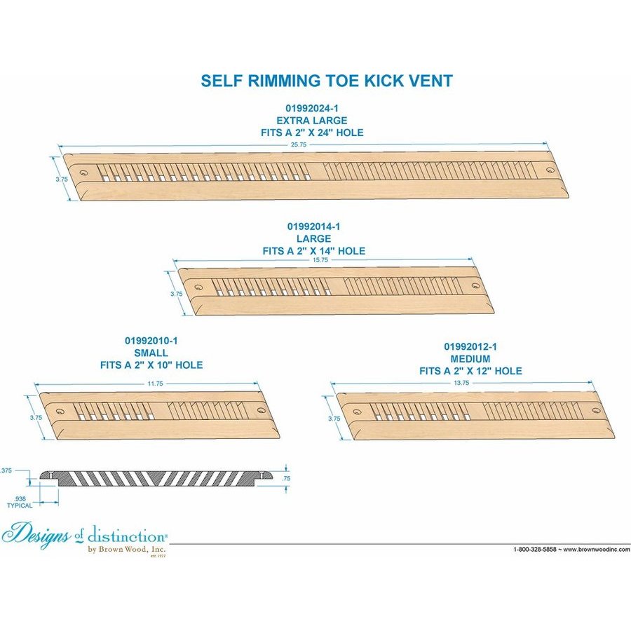 Brown Wood 01992010CH1, 11-3/4 Width Small Self Rimming Toe Kick Vent ...
