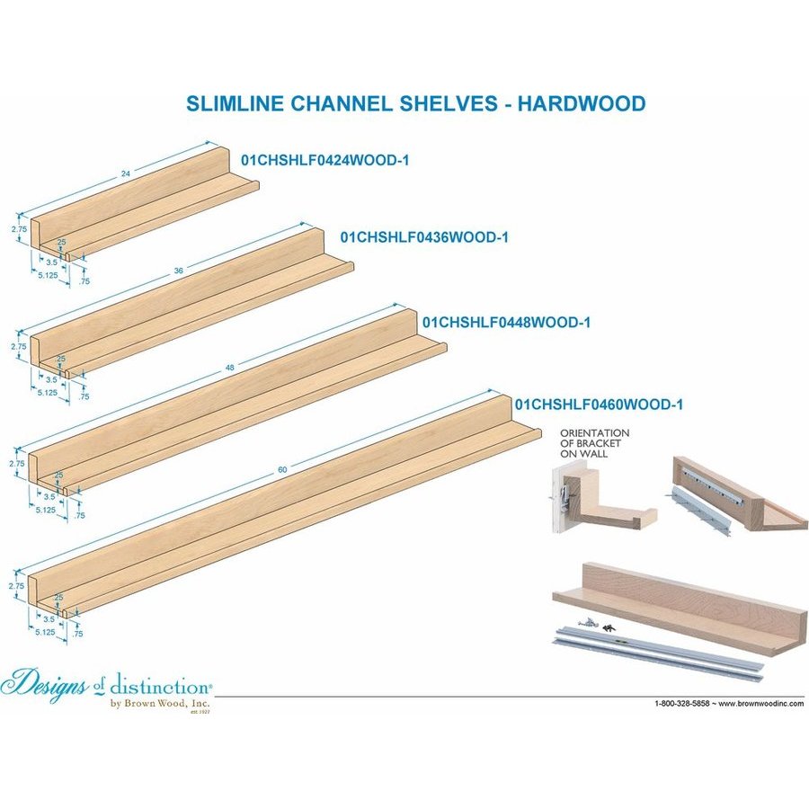 Brown Wood 01CHSHLF0424WK1, 24 Inch Length Slimline Channel Shelf ...
