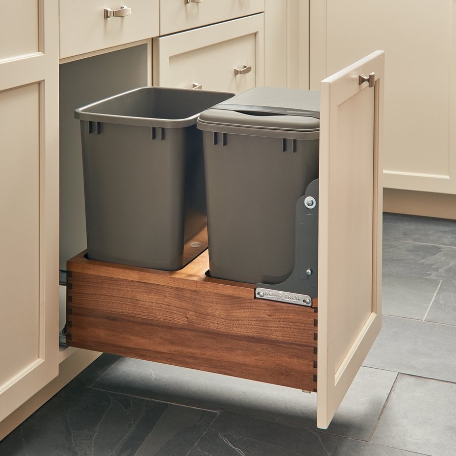 4WC Double Trash Pullout W/ One Lid 50 Quart Walnut/Gray 4WC-WN-2150DM2 ...