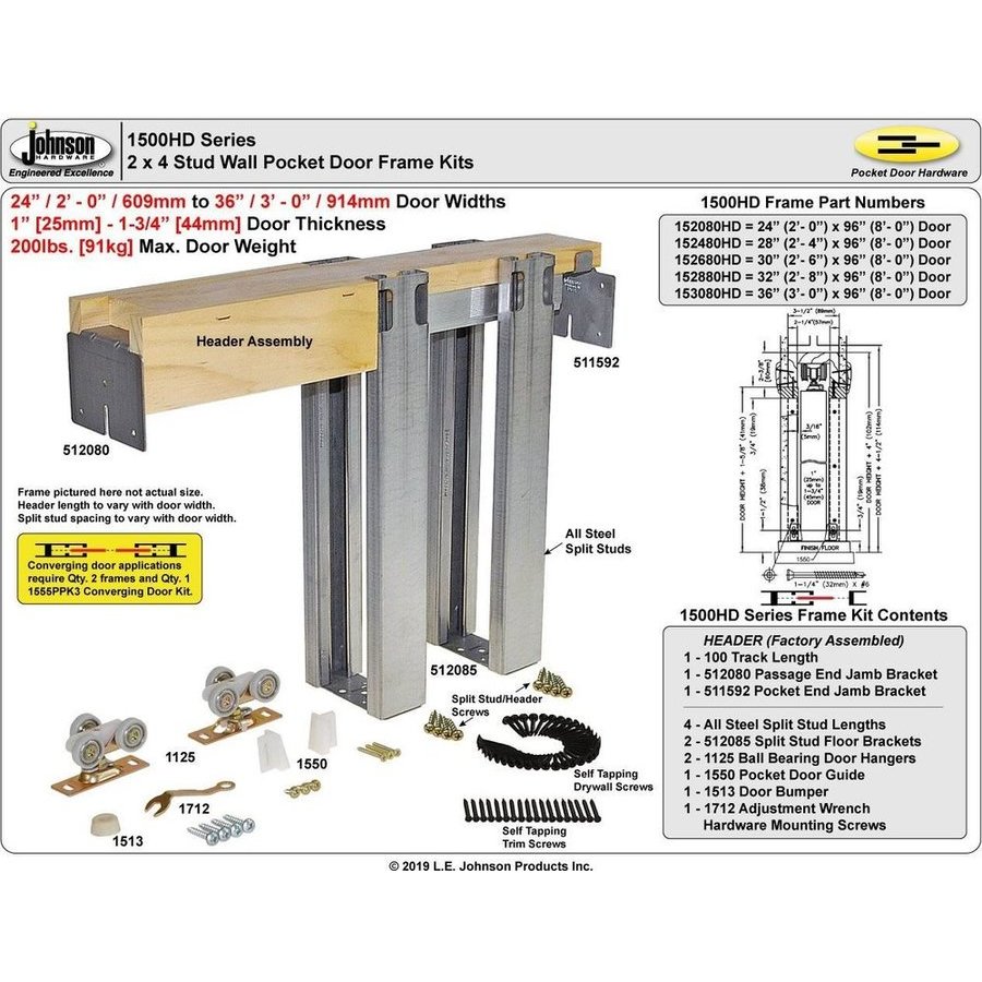 Johnson Hardware 153070HD, 36 Inch x 84 Inch Maximum Door Size Pocket ...