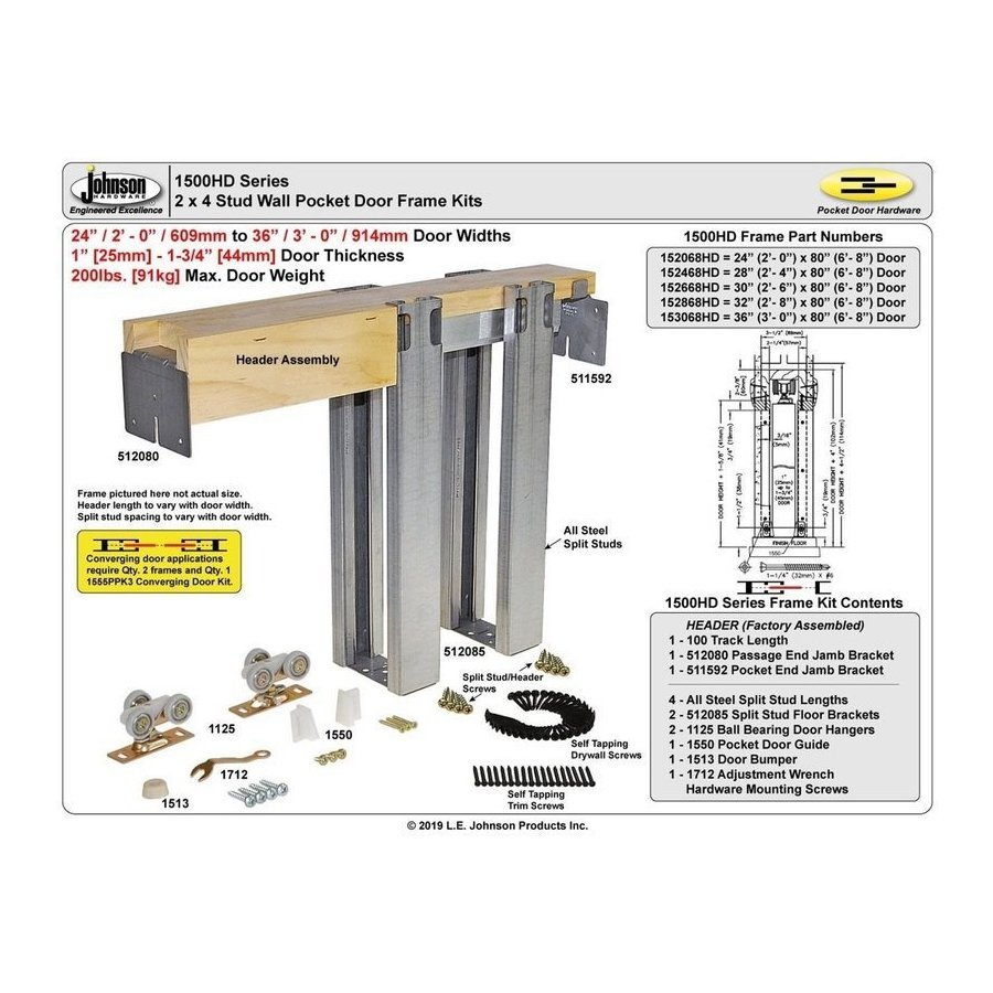 Johnson Hardware 153668HD, JH1500HD for Door Size 42 Inch Width x 80 ...