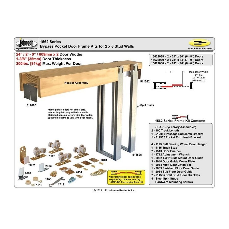 Johnson Hardware 15622670, JH1562 Wall Bypass Pocket Door Frame Set for ...