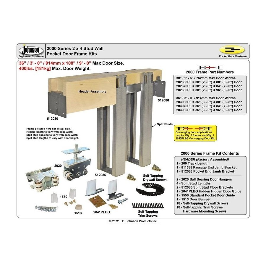 Johnson Hardware 203070PF, 36 Inch x 84 Inch Maximum Door Size Pocket ...
