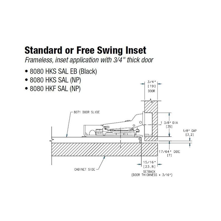 Knape and Vogt 8080 HKF SAL, KV Free-Swinging 35mm Bore Inset Door 2 ...