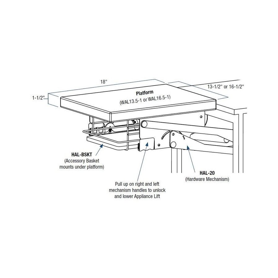 Knape and Vogt HAL-20, 13 Inch Length Steel Appliance Lift, Platinum ...