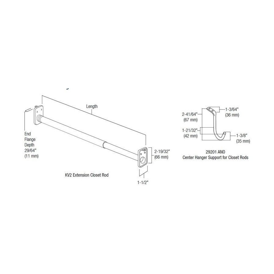 Knape and Vogt KV2 ZC 18, 18 to 30 Inch Length Round Closet Rod with ...