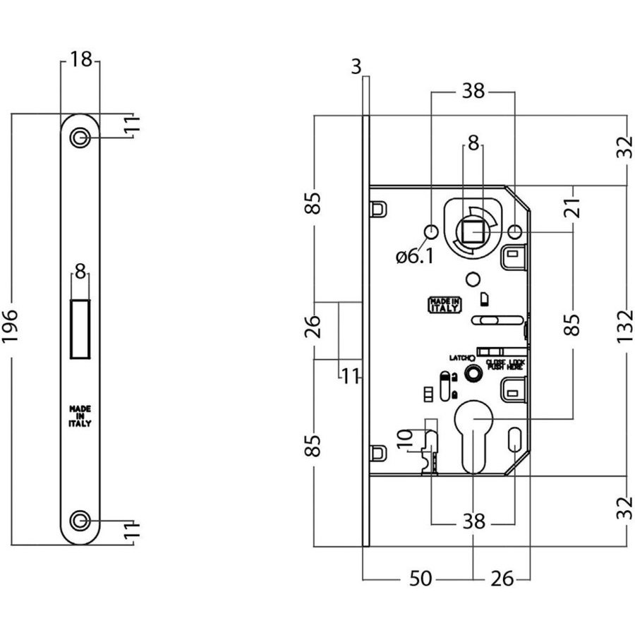 Peter Meier ML50-CY-BLK, 50mm Front-Center Magnetic Door Lock with Euro ...