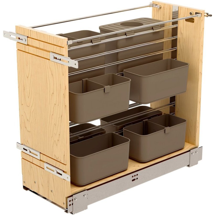 Rev-A-Shelf 444-BCSC-8C, 8-5/8 Inch Width Wood Base Modular Pullout Organizer With Soft-Close ...