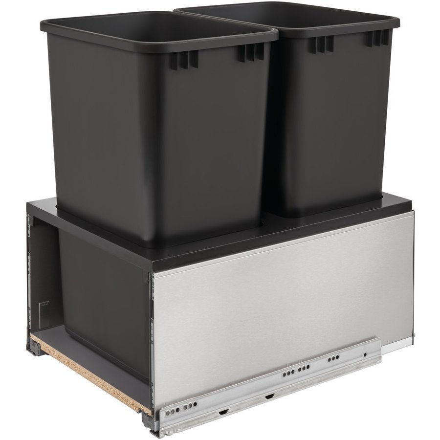 Rev-A-Shelf 50 Quart Bottom Mount Double Trash Pull-Out Waste Container ...