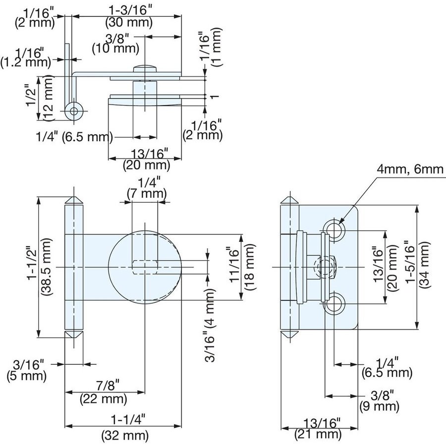 Sugatsune GH-34/0/CR-P, Inset Glass Door Hinge, 3/16 to 1/4” Glass ...