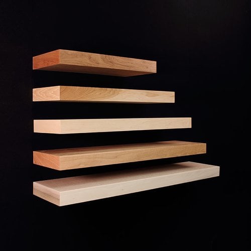 Omega National Products FS0124HUF1 ONP Floating Wood Shelf with Concealed Wall Mount Bracket 24 Inch Width x 10 Inch Depth x 2 1 2 Inch Height Unfinished Hickory CabinetParts