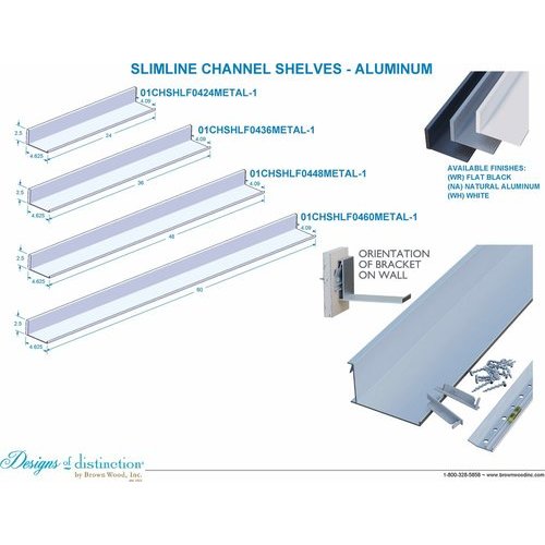 Brown Wood 24 Inch Length Aluminum Slimline Channel Shelf, White ...