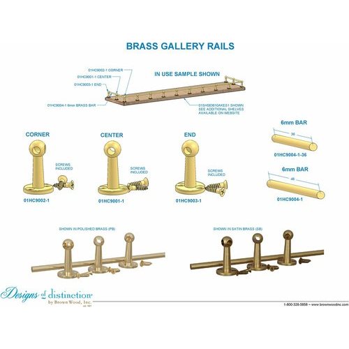 Brown Wood 01HC9001SB1, Gallery Rail Center Post, Satin Brass ...
