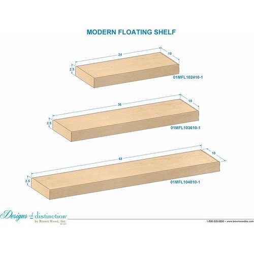 Brown Wood 01MFL102410WL1, Floating Shelf with Concealed Wall Mount ...