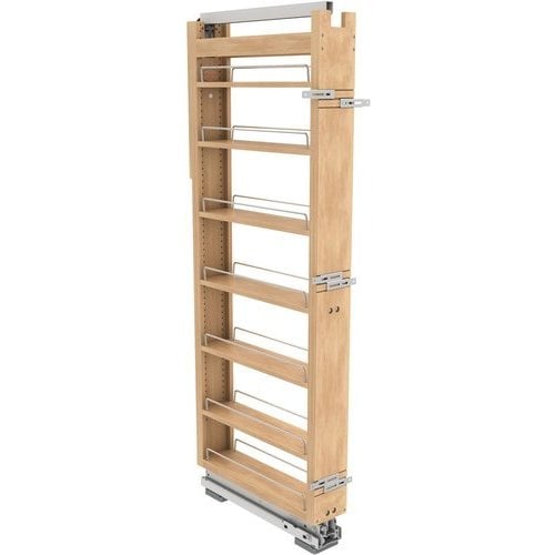 Rev A Shelf 448 TPF58 5 1 5 Inch Width Tall Wood Cabinet Pullout Pantry Organizer with Soft Close Slides Min. Cabinet Opening Width 5 1 2 Inch Light Brown CabinetParts