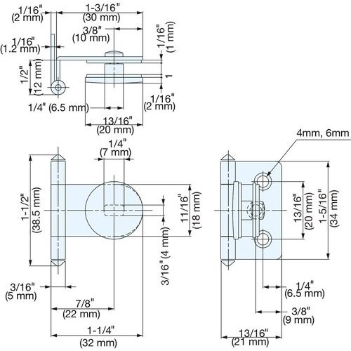 Sugatsune GH-34/0/CR-P, Inset Glass Door Hinge, 3/16 to 1/4” Glass ...