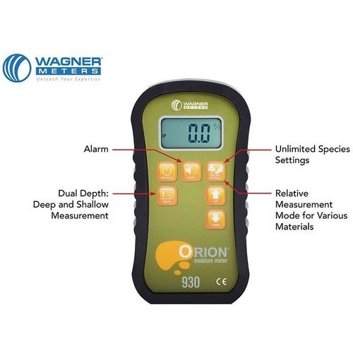 Wagner Meters 890 00930 002 Orion 930 Dual Depth Pinless Backlit Moisture Meter Kit with NIST Traceable On Demand Calibrator 2 Year Certification Period CabinetParts